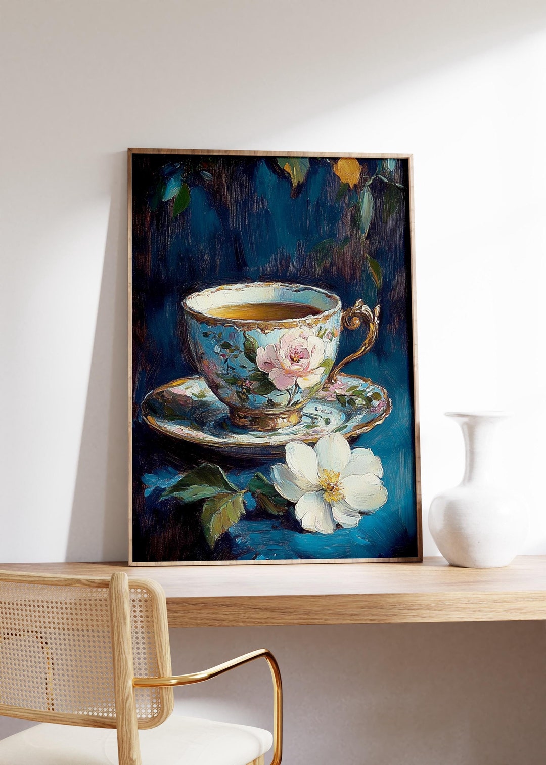 Vintage Teacup Print, Antique Floral Print, English Porcelain Teacup ...