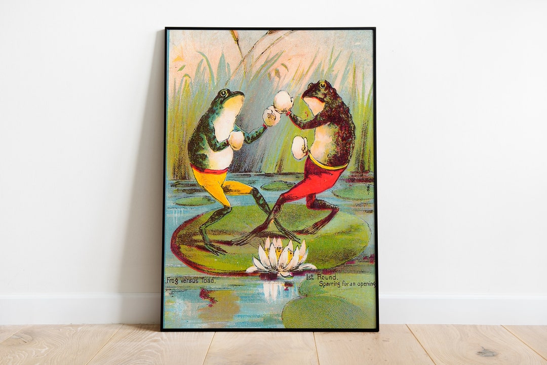 Frog Vs Toad, Funny Boxing Fight, Vintage Poster, Art Deco, Vintage ...