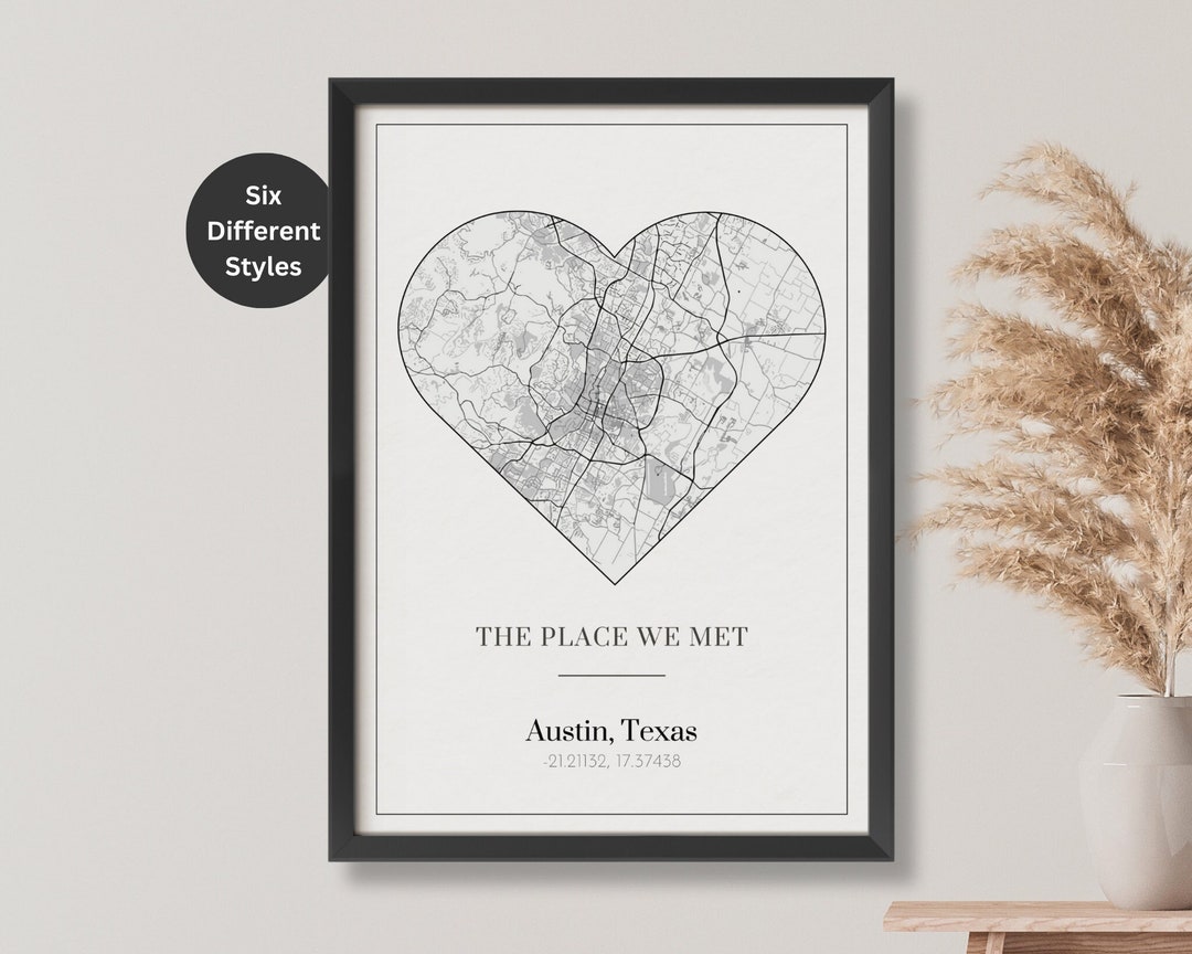 Custom Map Poster, Where We Met Map, Personalized Couples Gift, Custom ...