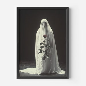 Ghost Holding A Rose Halloween Print, Halloween Art Poster, Spooky ...
