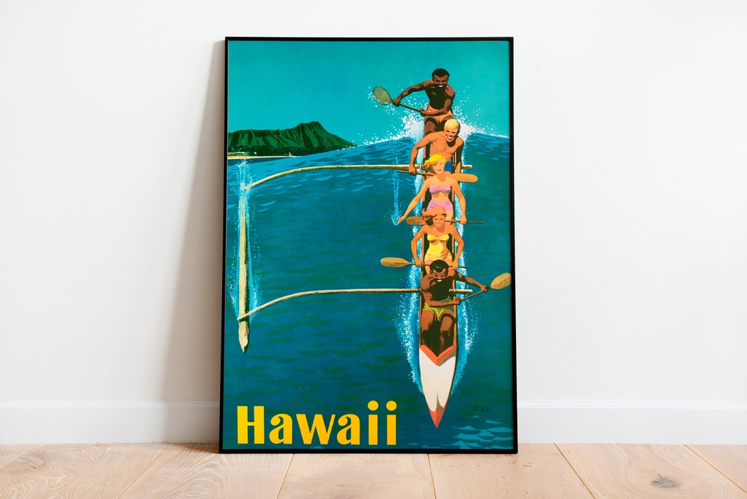 Hawaii Travel Poster, Vintage Surfing Art Deco Print - Etsy