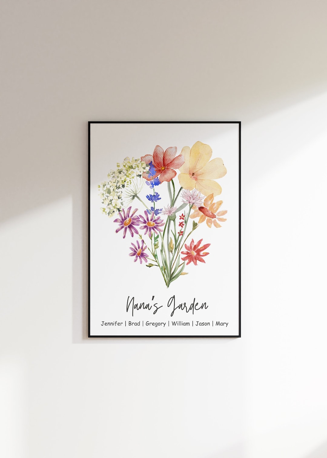 Custom Family Flower Bouquet, Birth Month Flower Art, Birth Flower ...