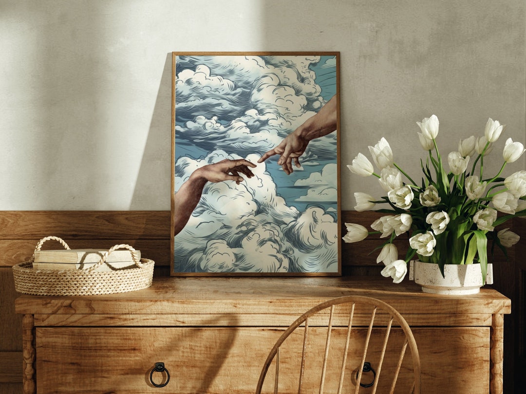 Adams Hand Art Painting, Vintage Print, Old Painting, Antique, Clouds ...