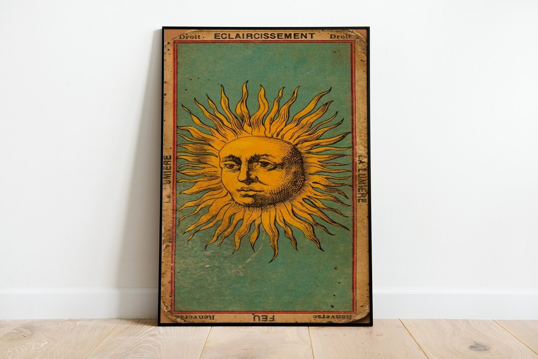 Sun Human Face Tarot Card Print, Vintage Poster, Art Deco, Vintage ...
