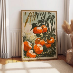 A Vintage Pumpkin and Wheat Print, Linocut Style, Farmhouse Decor ...