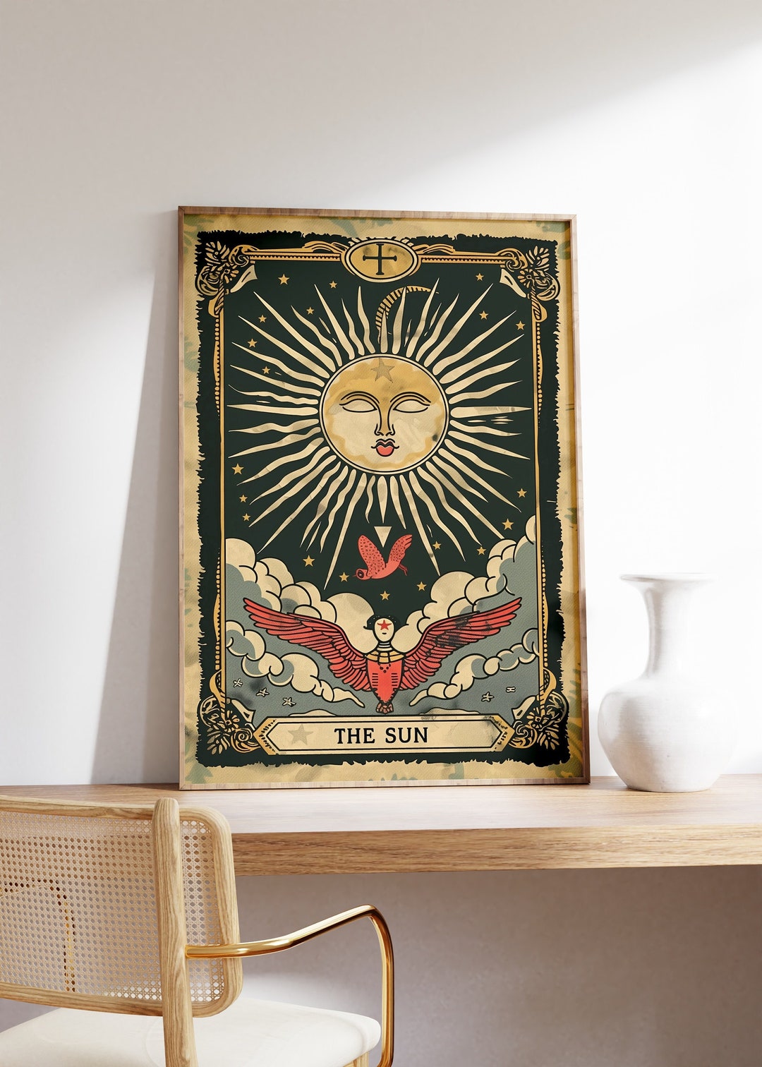 The Sun Tarot Card Poster, Sun Tarot Card Print, Vintage Tarot Wall Art ...