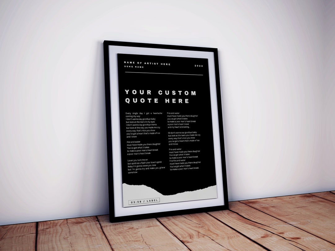 Custom Song Poster, Your Song Print, Lyric Wall Art, Personalised ...