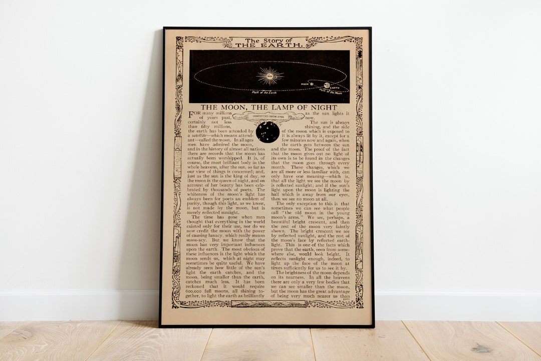 Vintage Earth History Book Print, Sun & Moon, Solar System Poster - Etsy