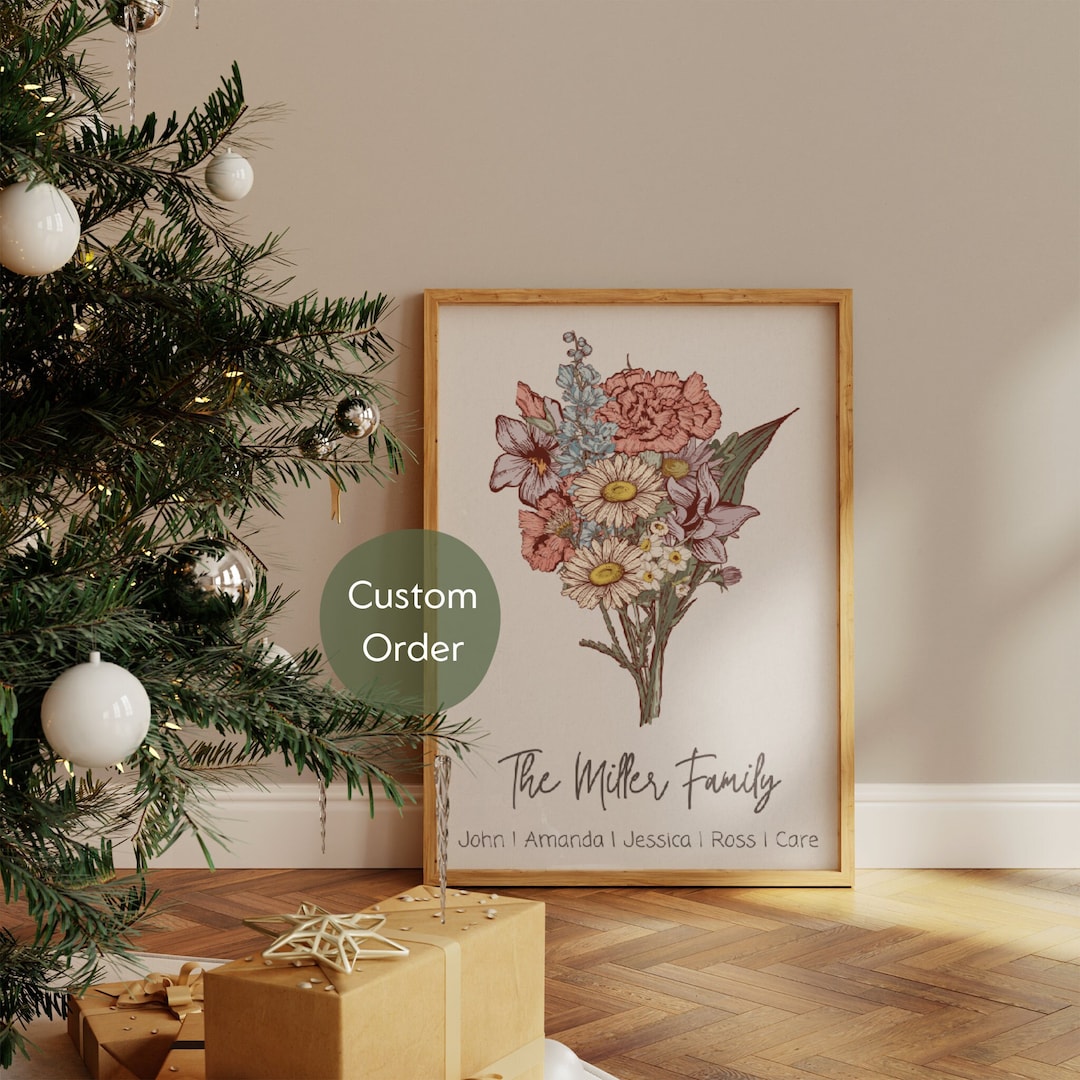 Custom Family Flower Bouquet, Birth Month Flower Art, Birth Flower ...
