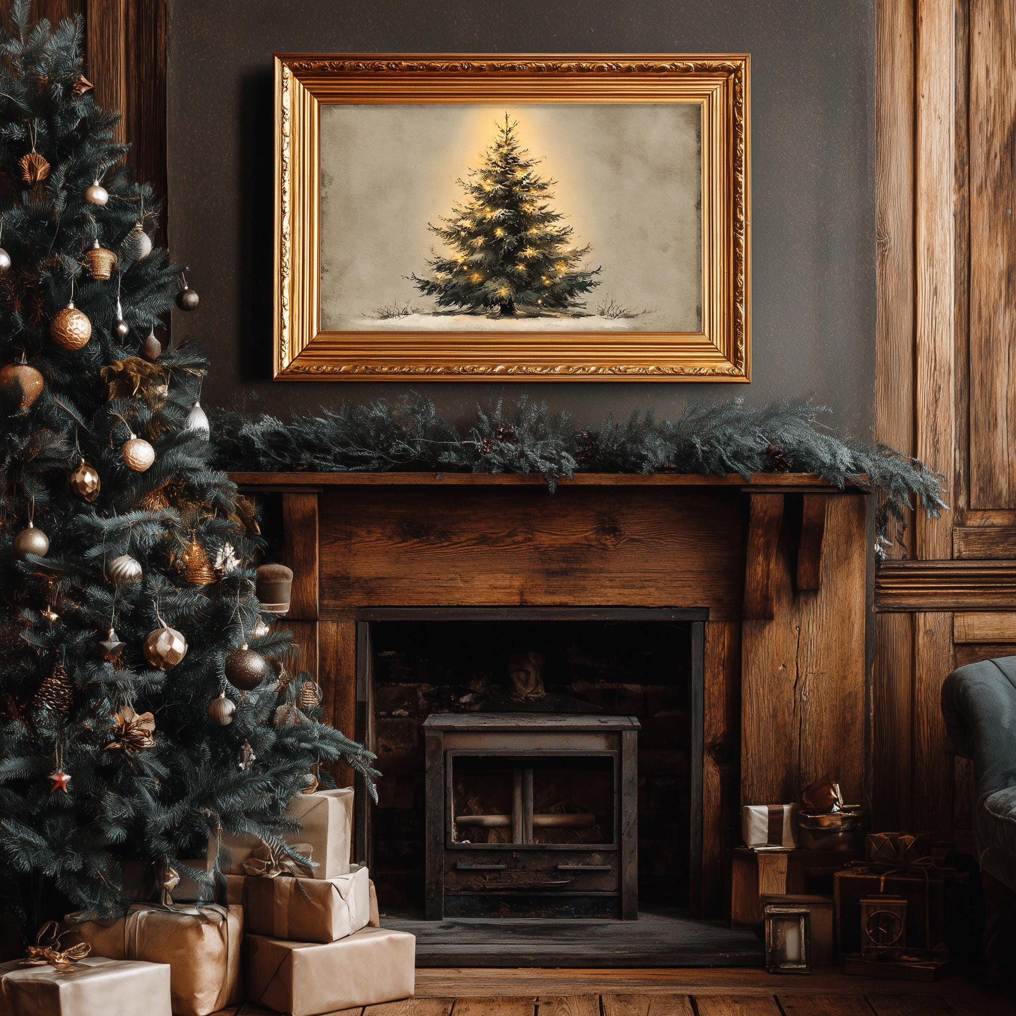 Vintage Moody Christmas Tree Print, Christmas Decor Printable Wall Art ...