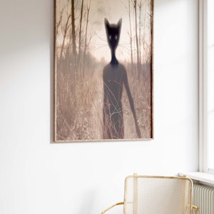 Slenderman Cat in the Forest Print, Funny Halloween Meme Poster ...