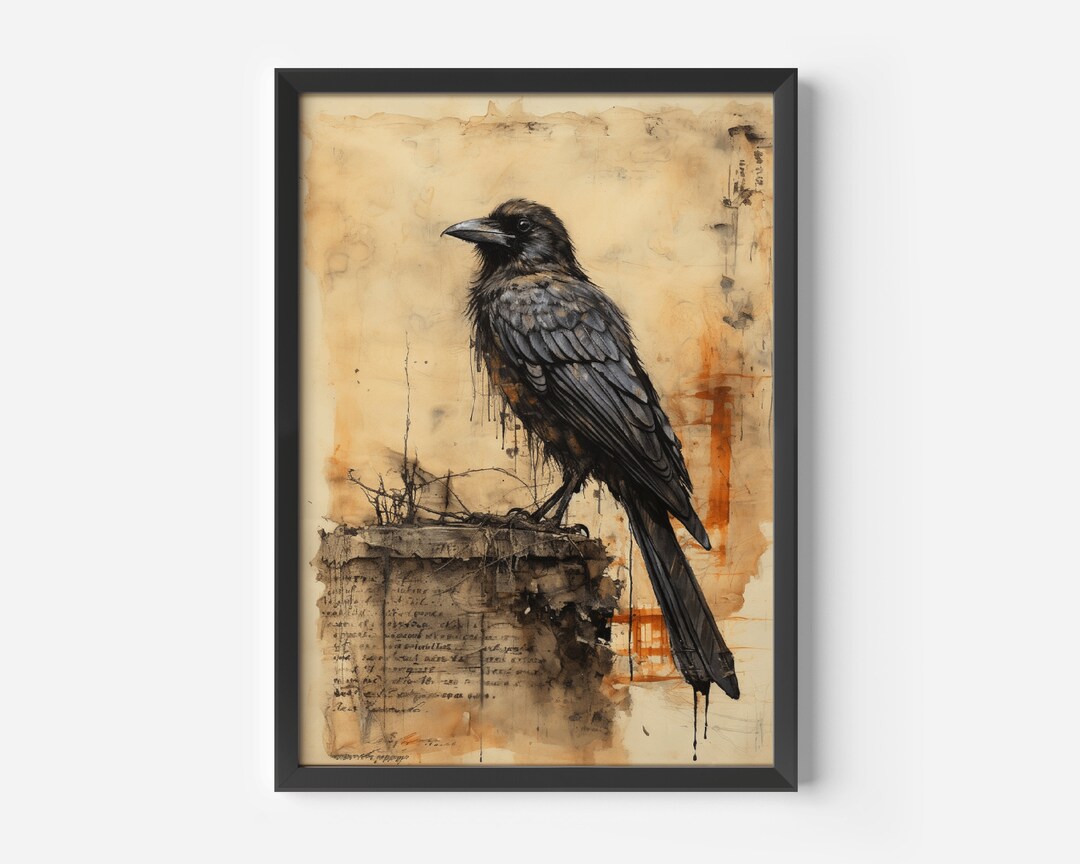 Black Raven Poster, Halloween Raven Print, Raven Wall Art, Dark ...