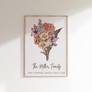 Custom Family Flower Bouquet, Birth Month Flower Art, Birth Flower ...