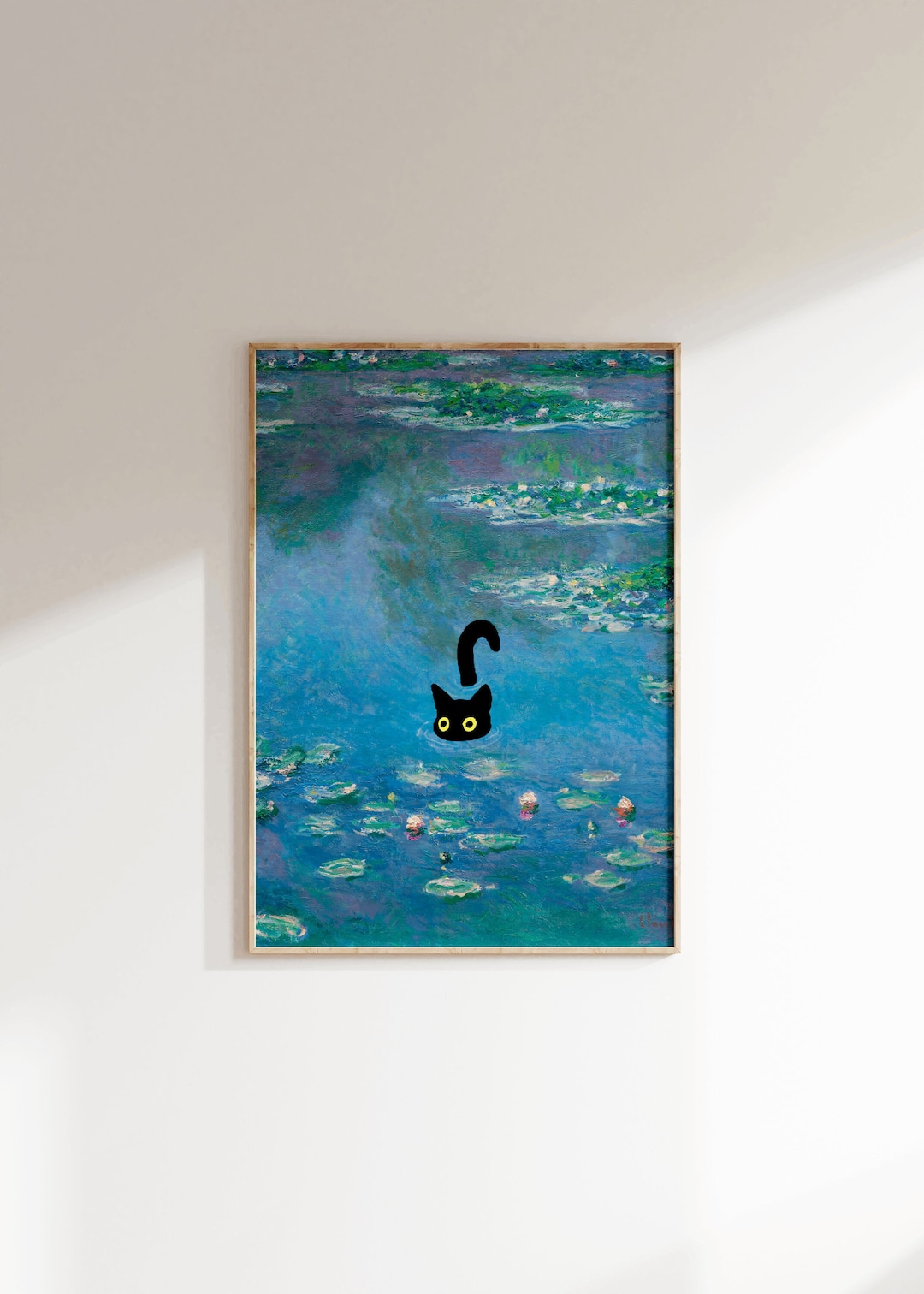 Claude Monet Funny Cat in Waterlilies, Claude Monet Cat Poster, Black ...
