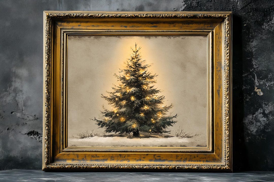 Vintage Moody Christmas Tree Print, Christmas Decor Printable Wall Art ...