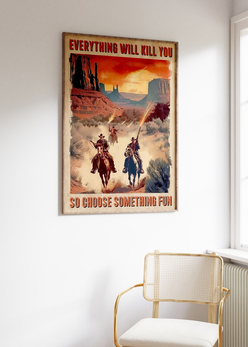 Vintage Western Cowboy Poster, Horseback Riding, Cowboy Print, Cowboy ...