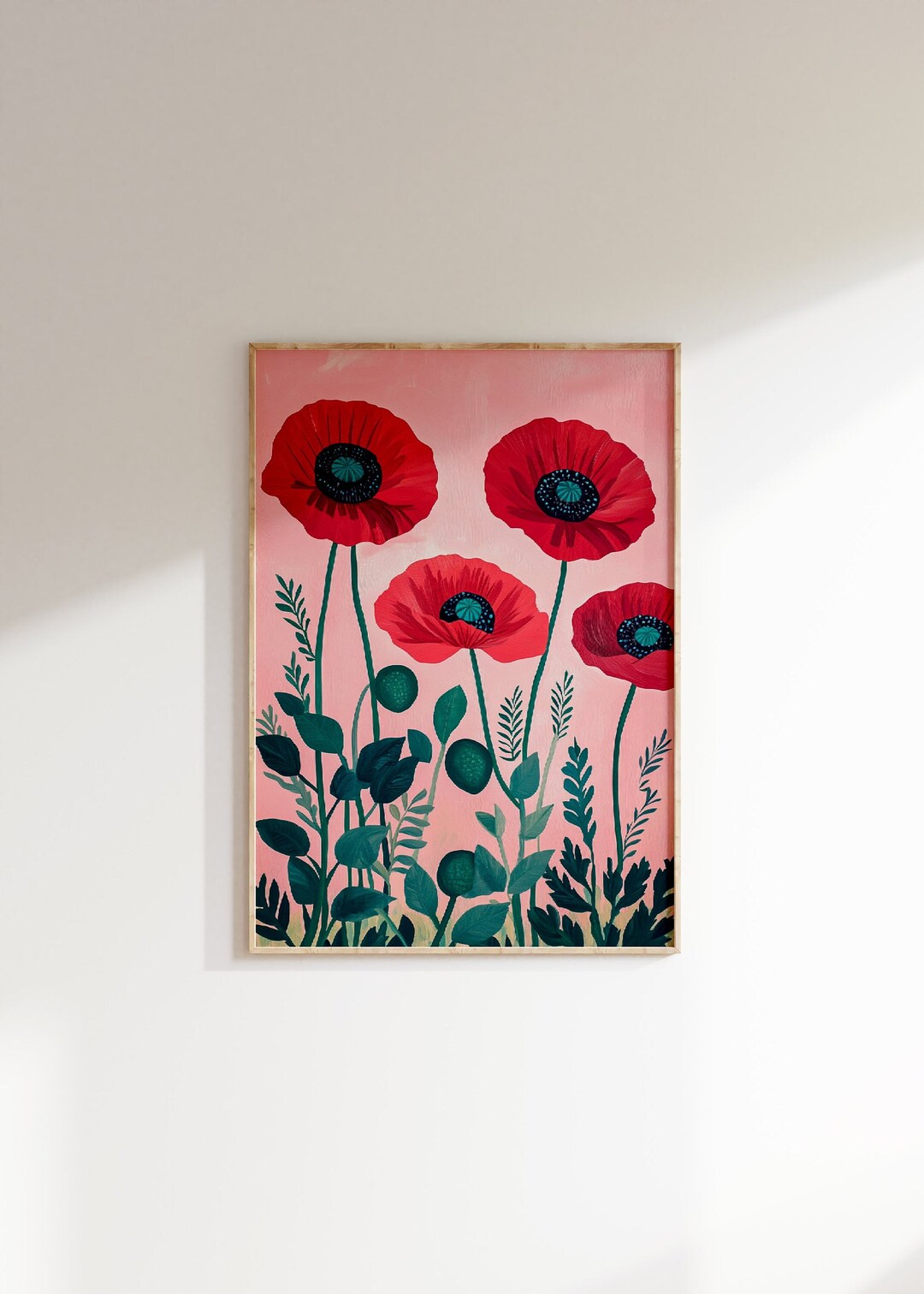 Vintage Red Poppies Print, Colourful Red Poppies Poster, Floral Wall ...