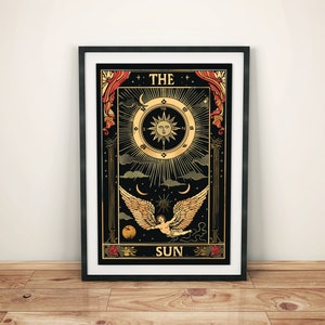 The Sun Tarot Card Poster, Sun Tarot Card Print, Vintage Tarot Wall Art ...