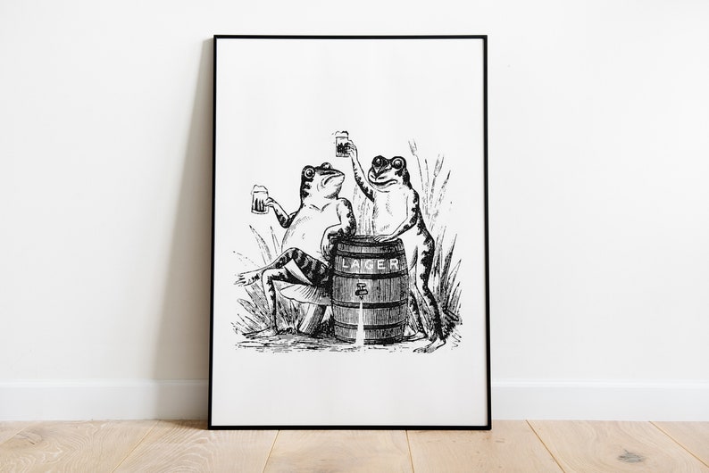 Frogs Drinking Beer Art Deco Poster, Lager Print - Etsy