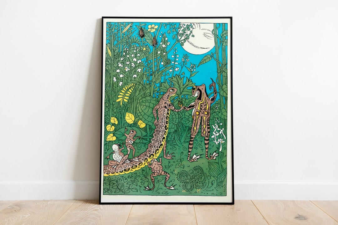 Funny Frog Frog and Reptile Poster, Art Deco, Vintage Print, Colorful ...