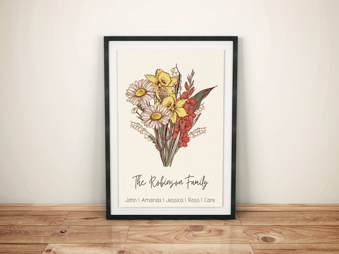Custom Family Flower Bouquet, Birth Month Flower Art, Birth Flower ...