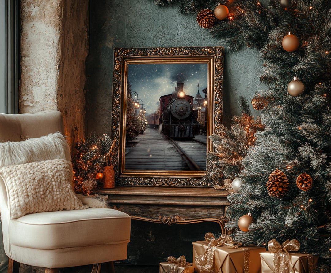 Vintage Steam Train Christmas Poster, Railroad Wall Art - Etsy