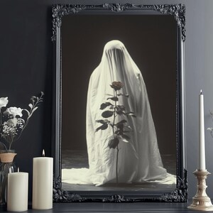 Ghost Holding A Rose Halloween Print, Halloween Art Poster, Spooky ...