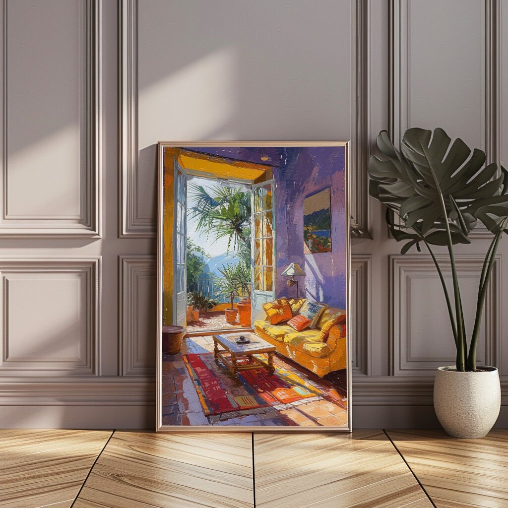 Open Window View Poster, Mountains, Palm Trees, Retro Decor - Etsy