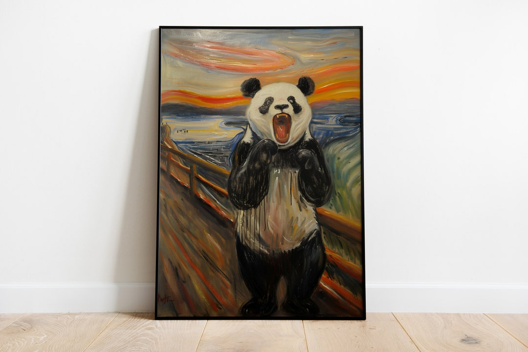 Panda in the Edvard Munch's the Scream Famous Painting, Vintage Print ...