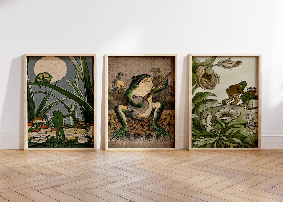 Set of 3 Vintage Frog Prints, Vintage Japanese Wall Art, Frog Poster ...