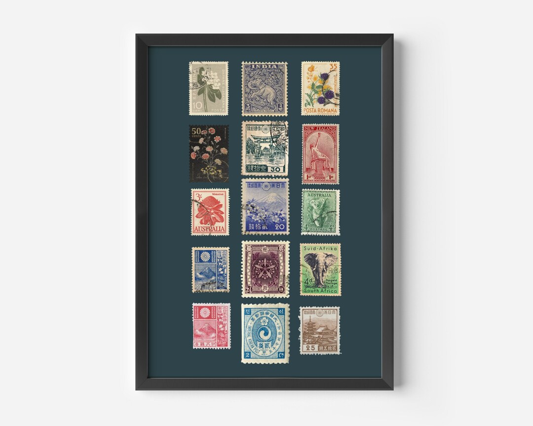 Vintage Stamps Poster, Retro Stamp Collage, Trendy Stamp Collection ...