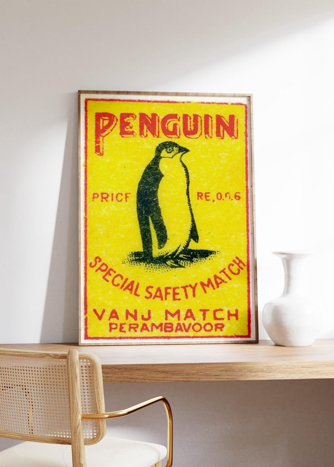 Penguin Matchbox Print, Vintage Penguin Print, Penguin Wall Art, Czech ...