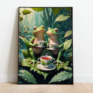 Two Frogs Drinking Tea Vintage Poster, Art Deco, Vintage Print ...
