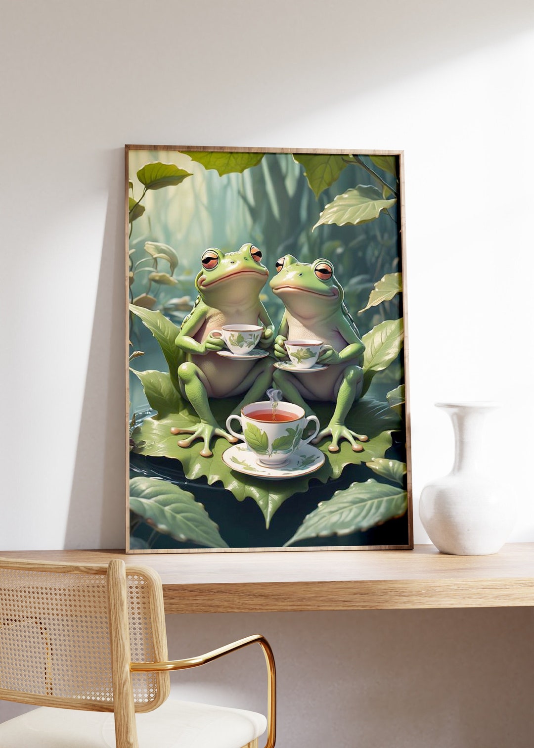 Two Frogs Drinking Tea Vintage Poster, Art Deco, Vintage Print ...