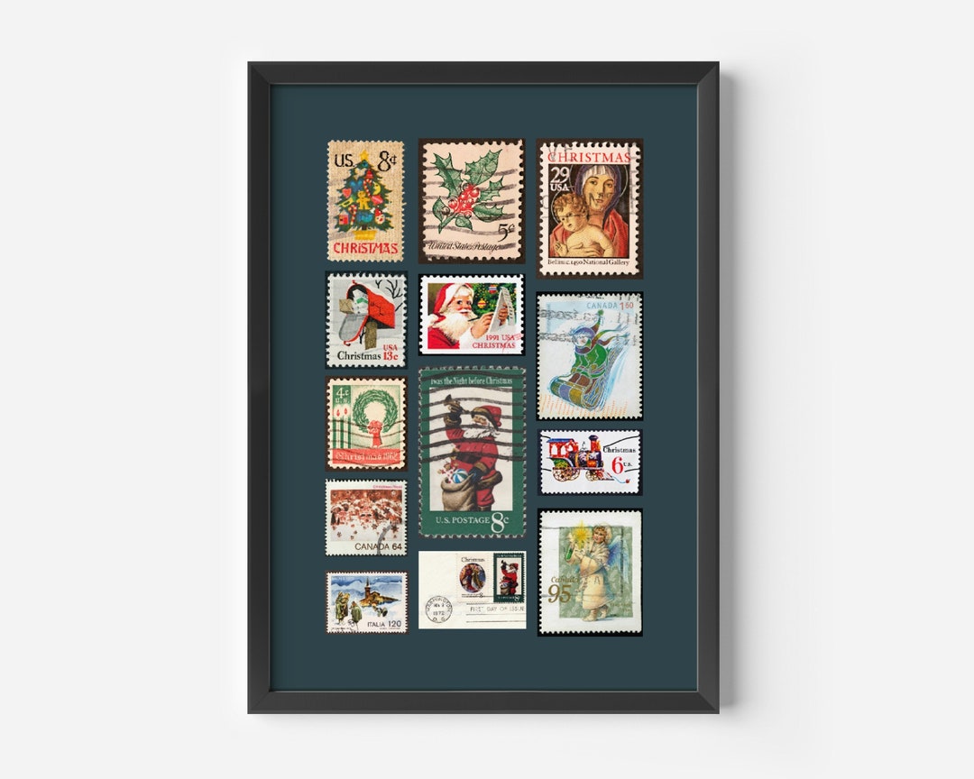 Vintage Christmas Stamps Poster, Retro Stamp Collage, Christmas Stamp ...