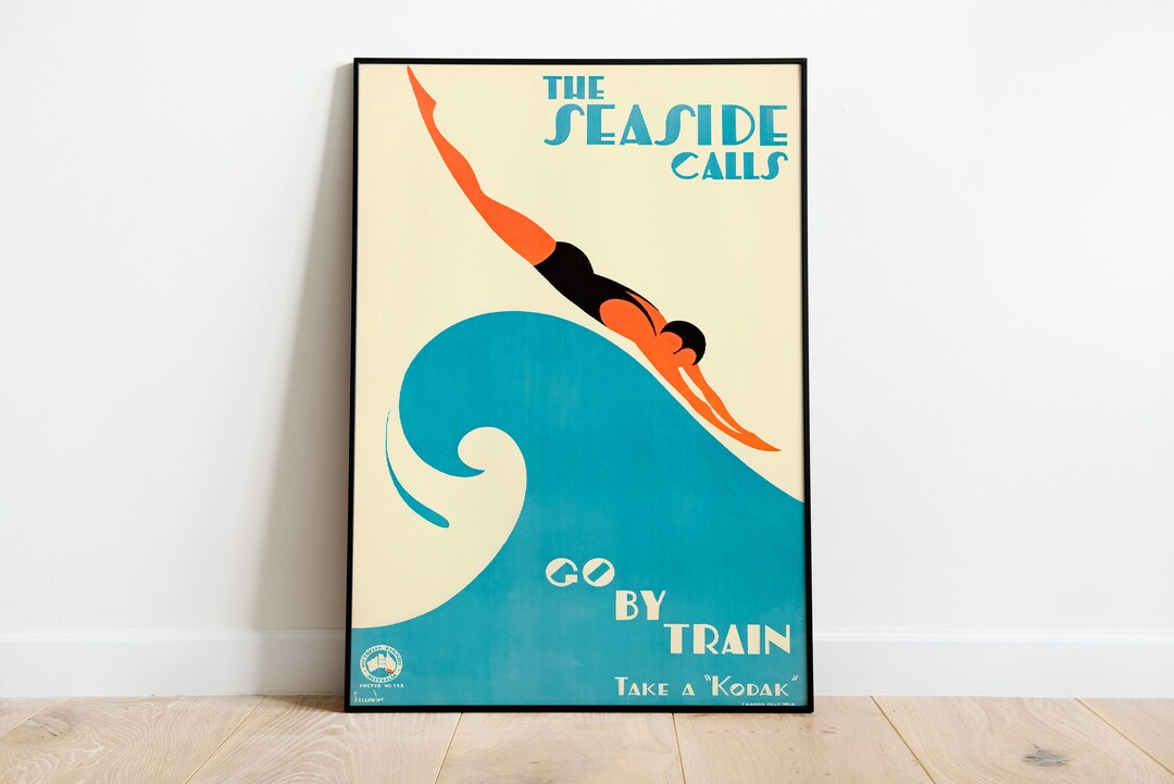 Australia Swimmer Art Deco Poster, Vintage Travel Print - Etsy