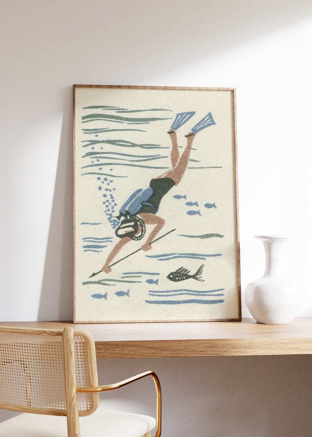 Vintage Diving Poster, Retro Diver Print, Diving Matchbox Poster ...