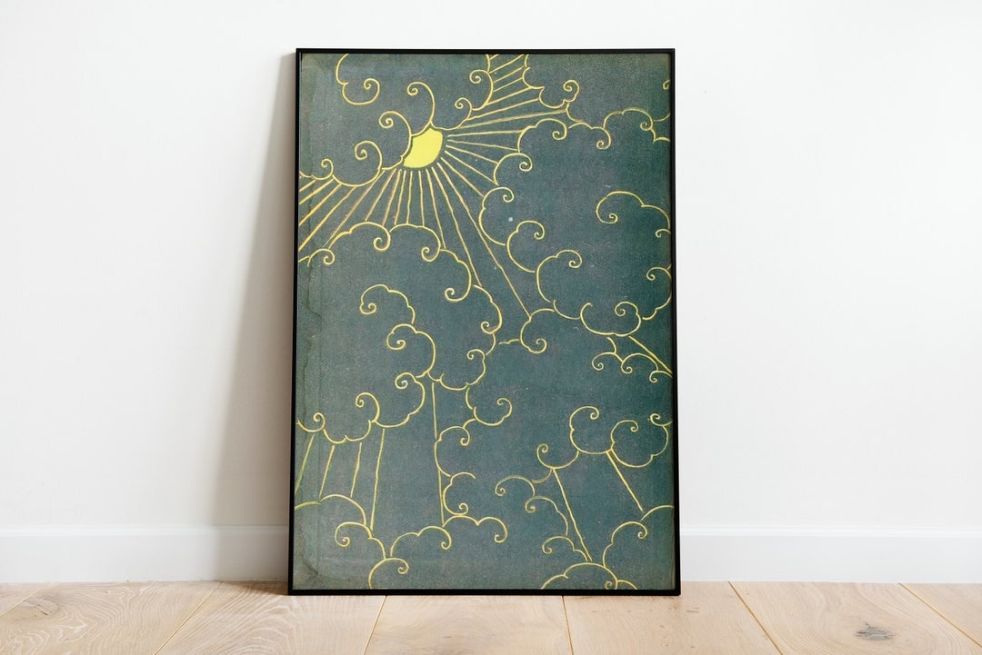 Vintage Sun and Clouds Book Cover Print, Abstract Minimalist Art - Etsy