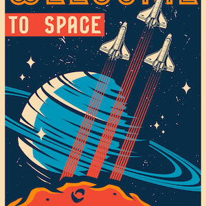 Welcome to Space Travel Vintage Poster, Art Deco, Vintage Print ...