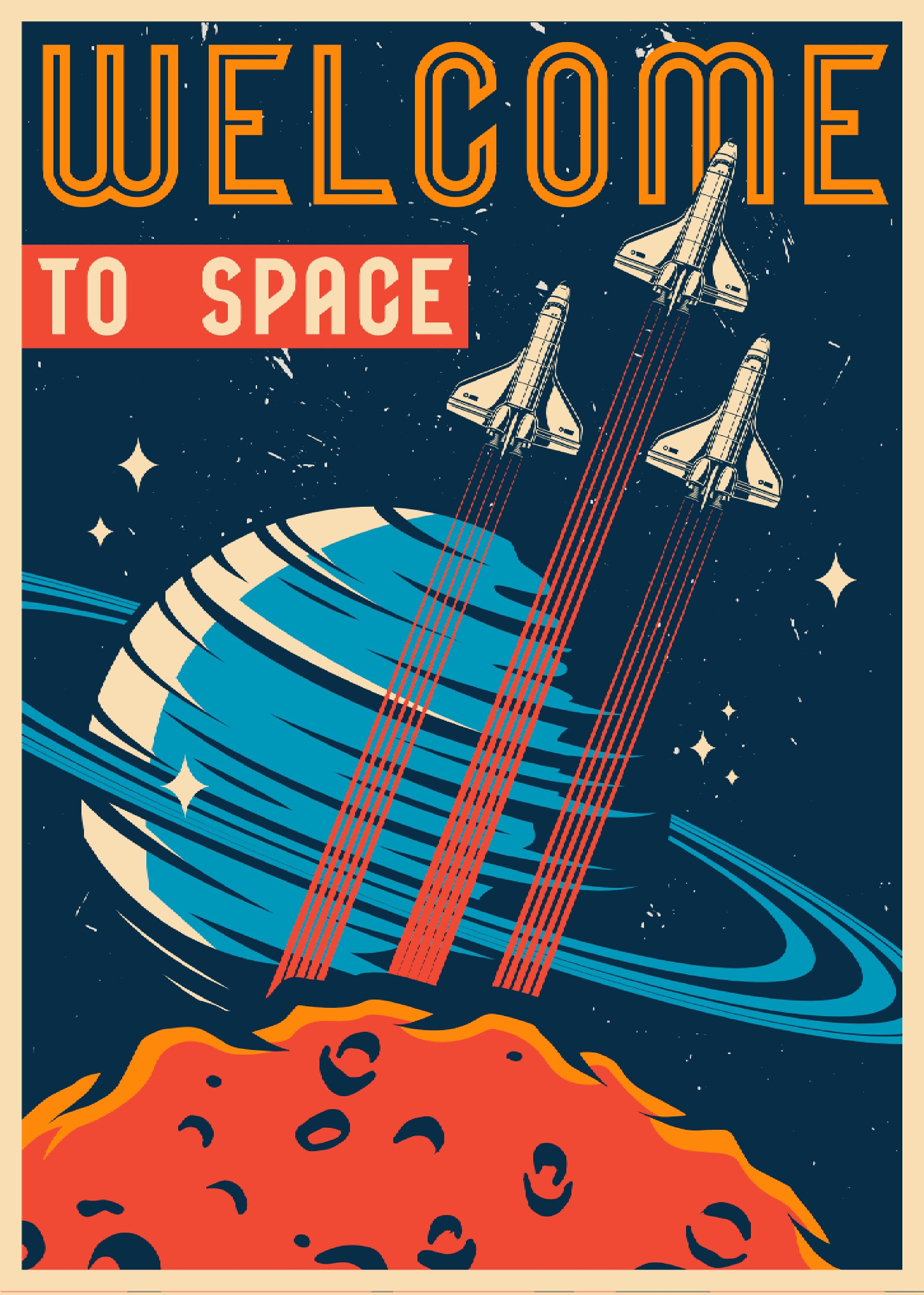 Welcome to Space Travel Vintage Poster Art Deco Vintage - Etsy