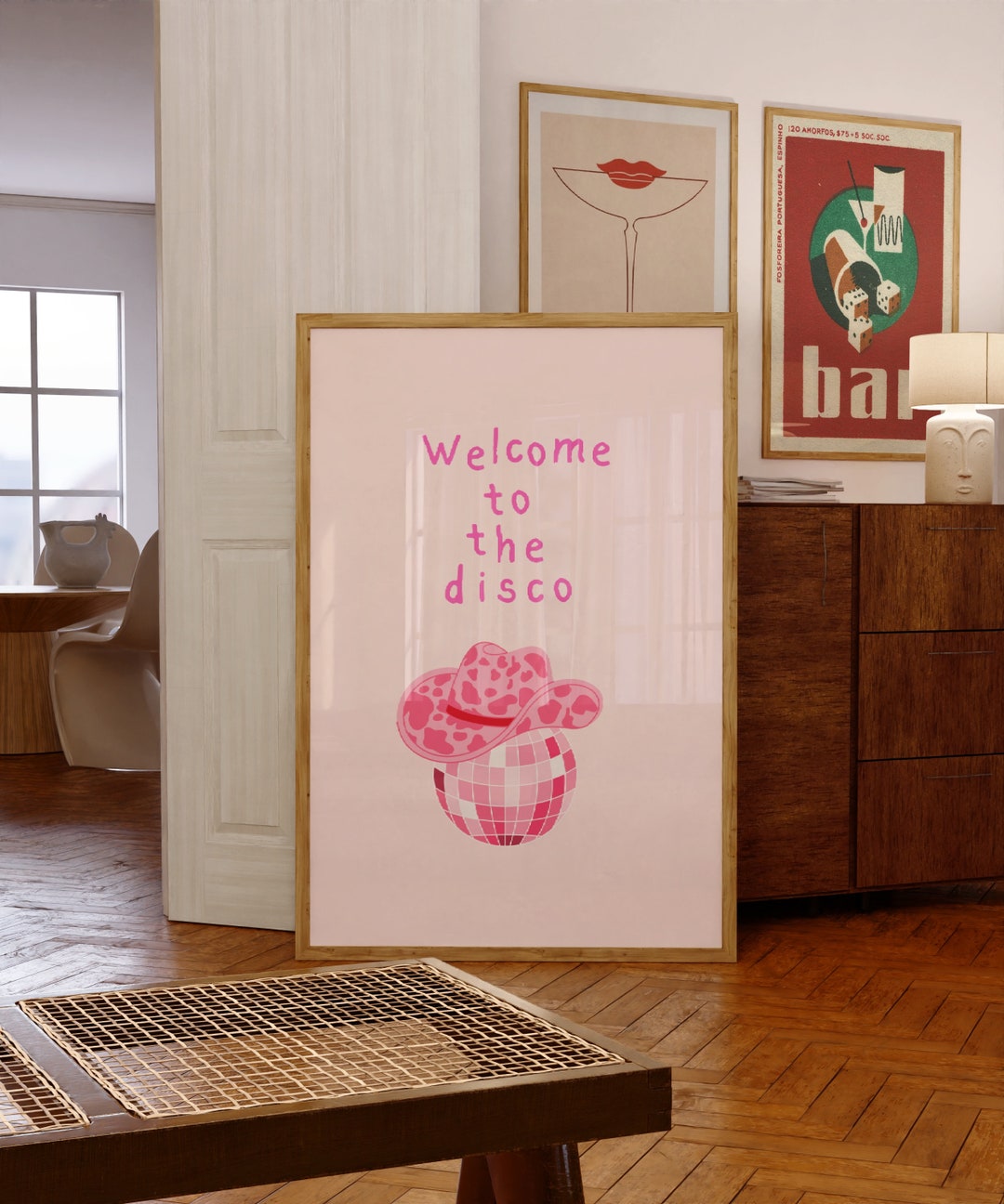 Pink Cowboy Disco Poster, Trendy Wall Art Prints, Retro Bar Cart Decor ...