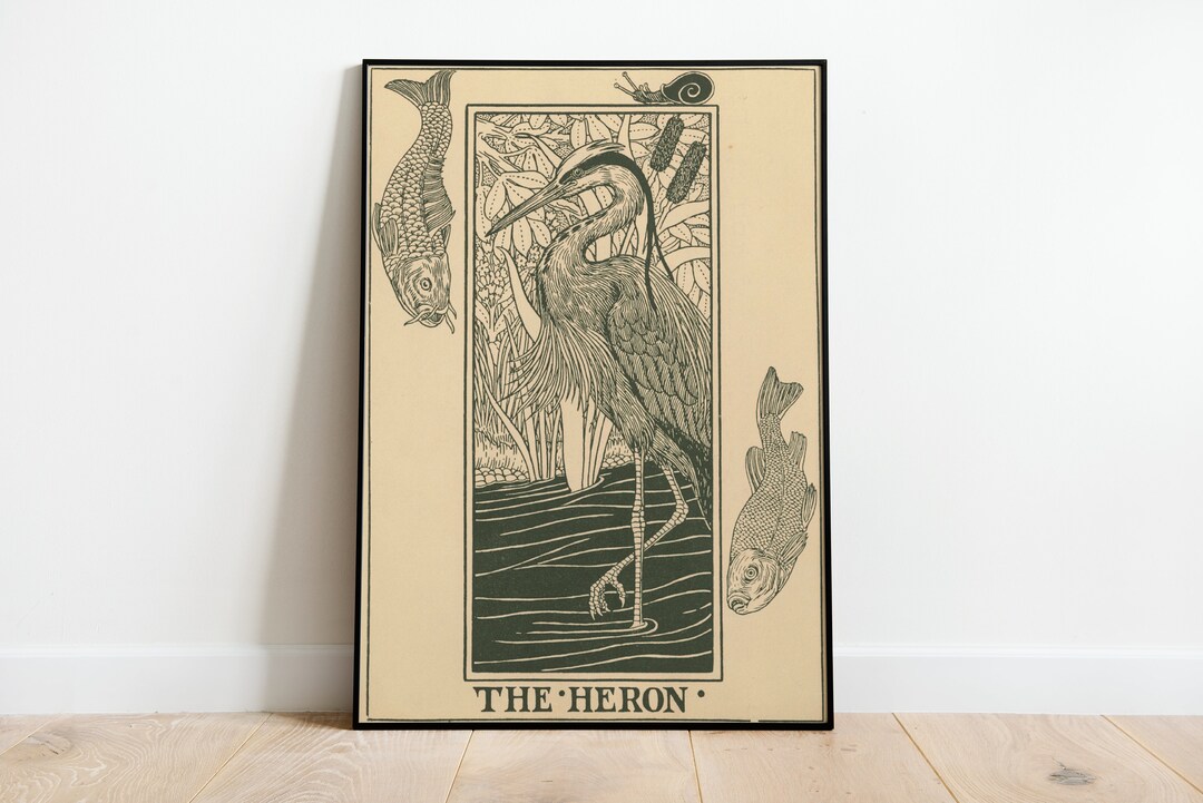 Vintage Heron Woodcut Print – Carl Moser Inspired Bird Illustration ...