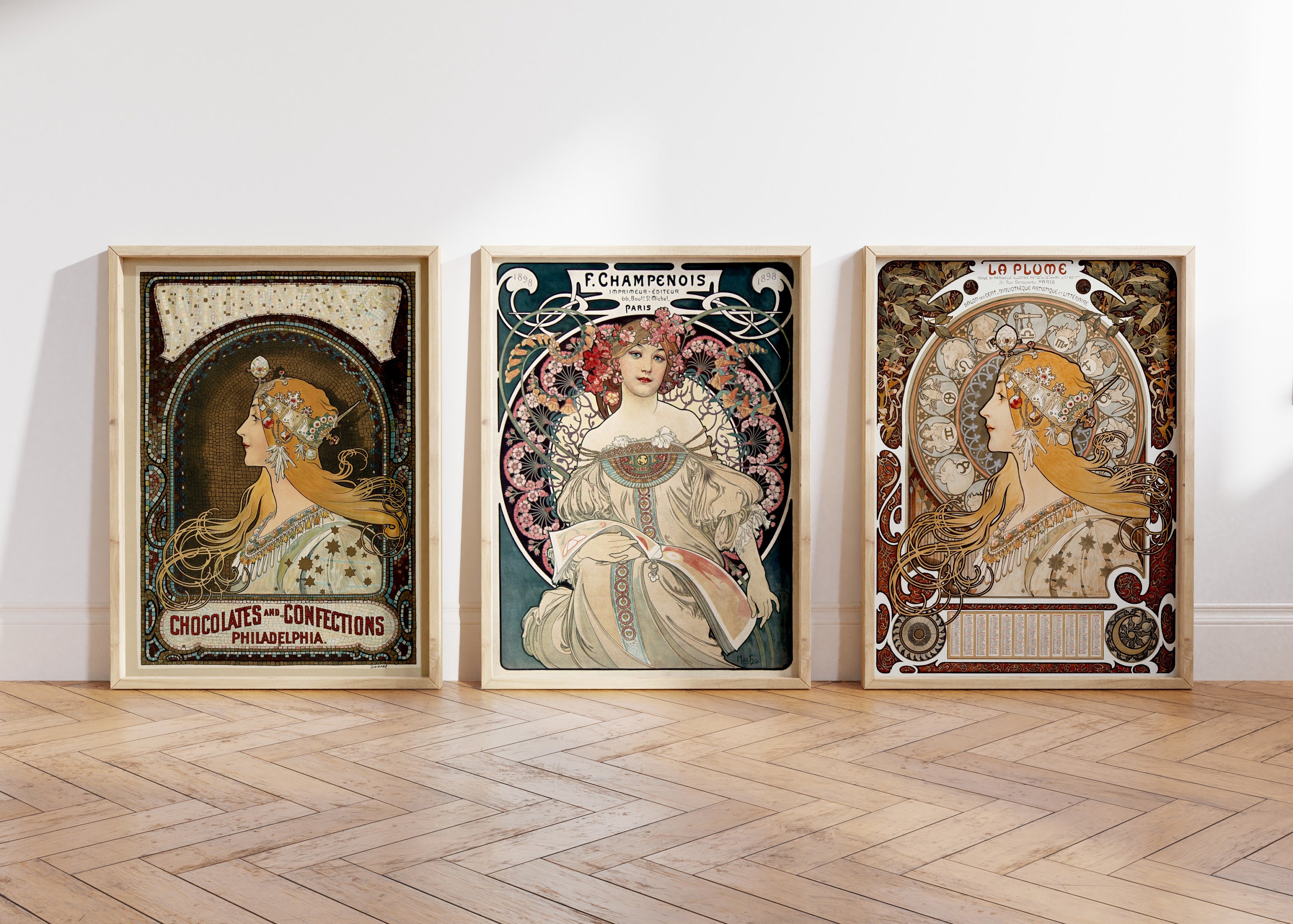 Set of 3 Alphonse Mucha Art Deco Vintage Posters, Famous Artist - Etsy