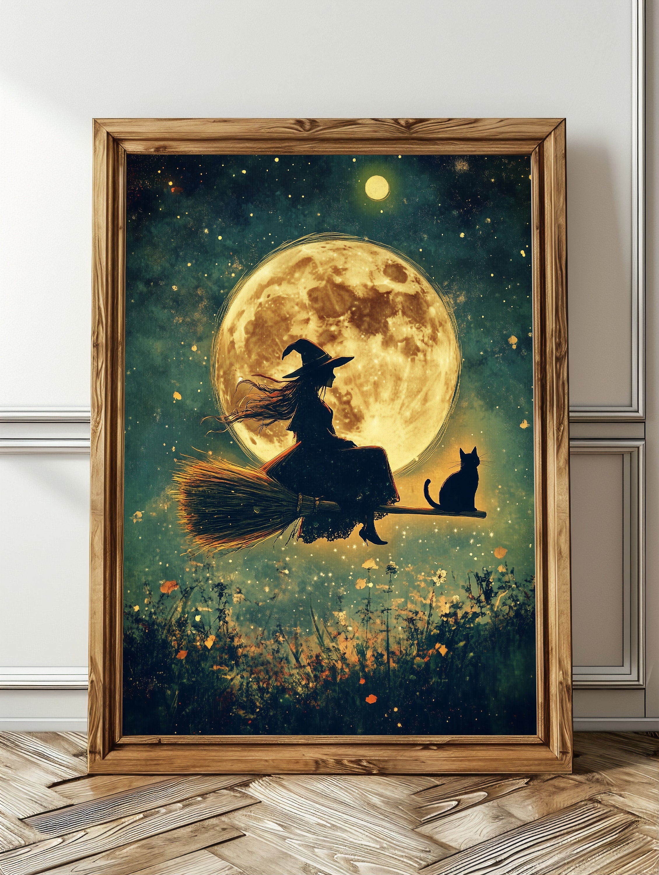 Vintage Witch and Cat Halloween Poster, Spooky Season Art - Etsy