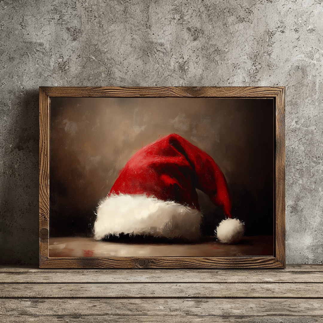 Vintage Santa Hat Print, Vintage Style Christmas Poster, Dark and Moody ...