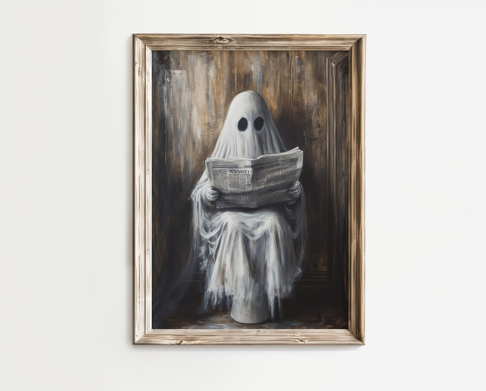 Ghost Reading Newspaper on Toilet Print, Dark Academia, Whimsical Ghost ...