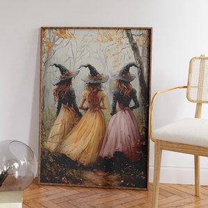Halloween Witchy Wall Art, Three Witches Print, Vintage Halloween Printable Art, Spooky Witch ...
