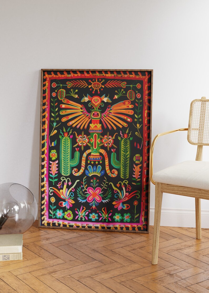 Vintage Mexican Motives Poster, Colourful Mexican Art Print ...