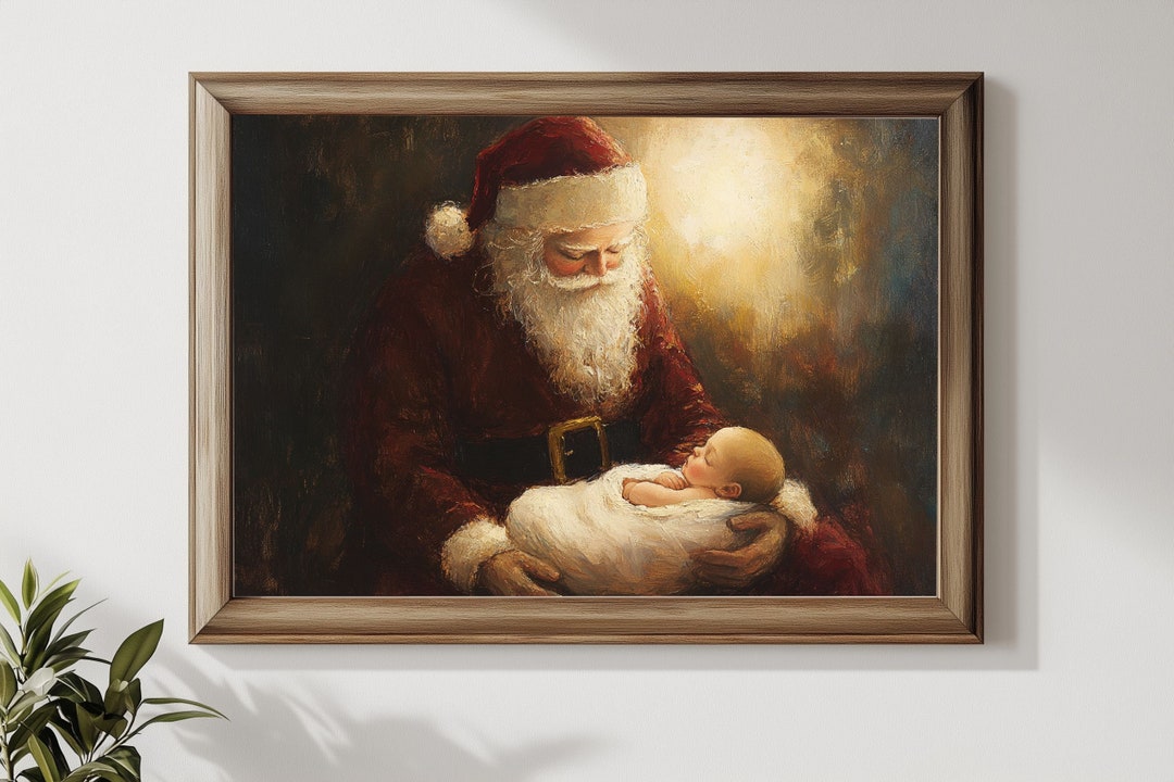 Vintage Santa With Baby Jesus Poster, Rustic Christmas Art - Etsy