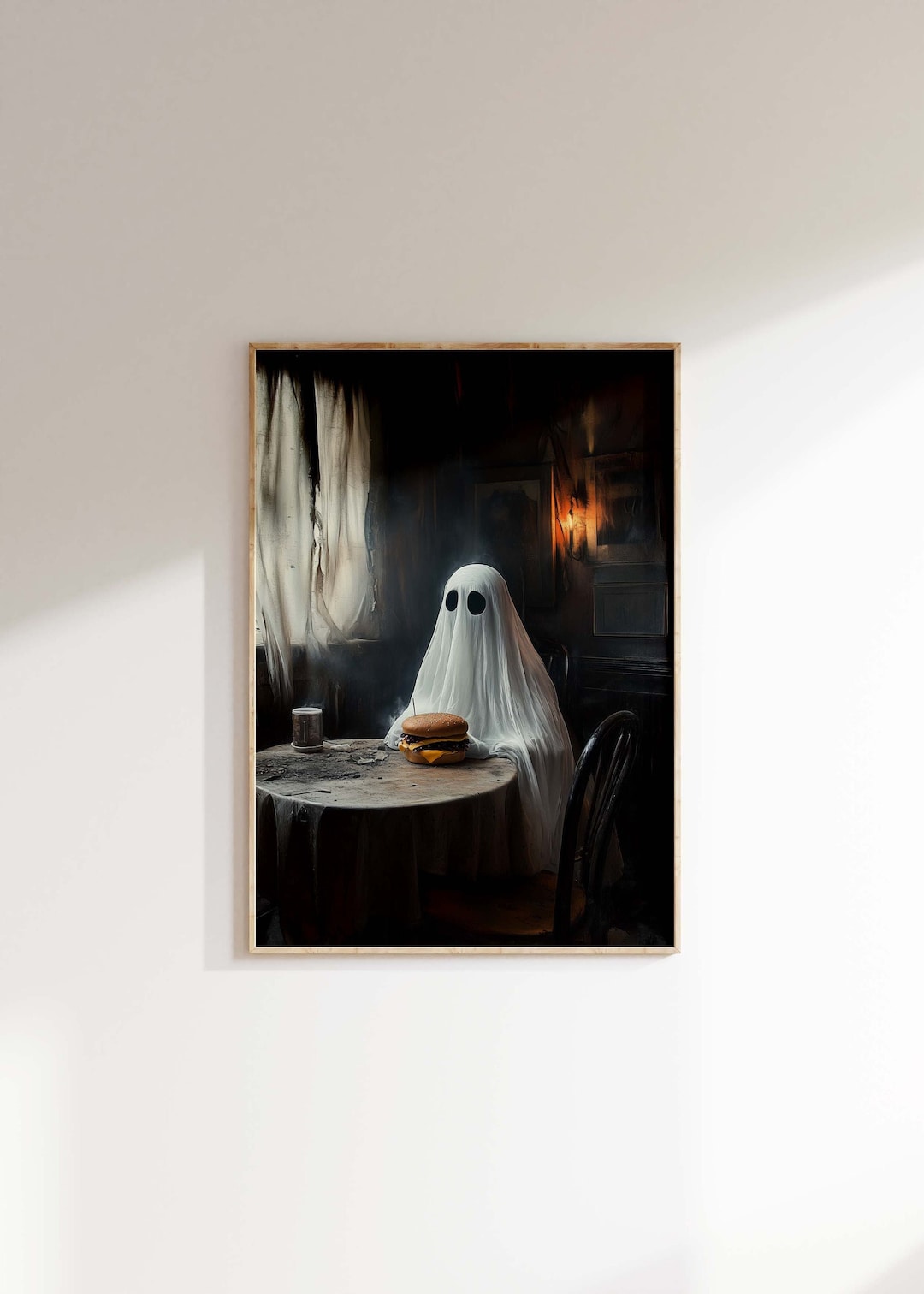 Ghost Eating Burger Halloween Art Print, Spooky Fall Decor - Etsy